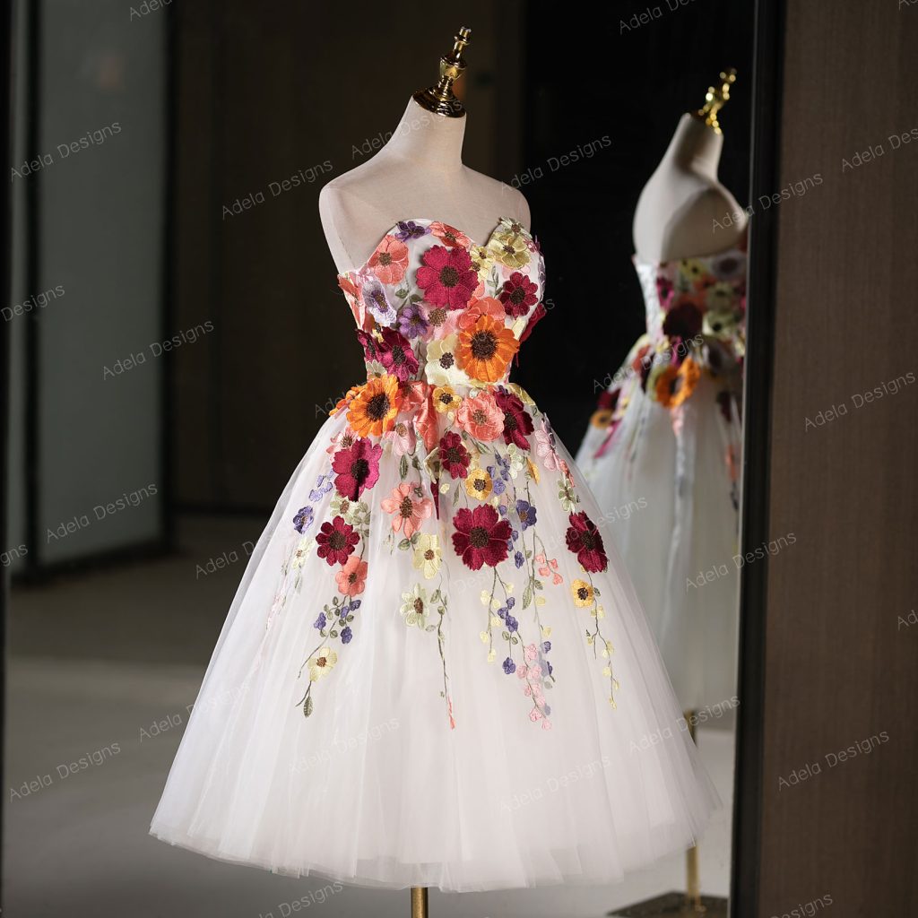 Floral Short Wedding Dress – Adela Designs